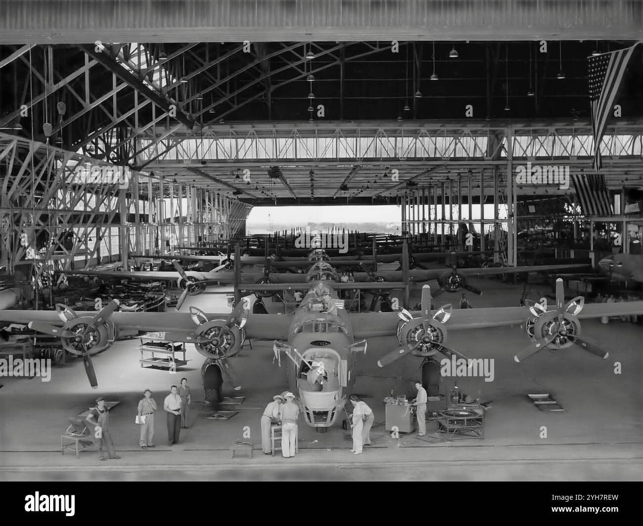 The assembly line of Consolidated B-24 Liberators, an American heavy ...