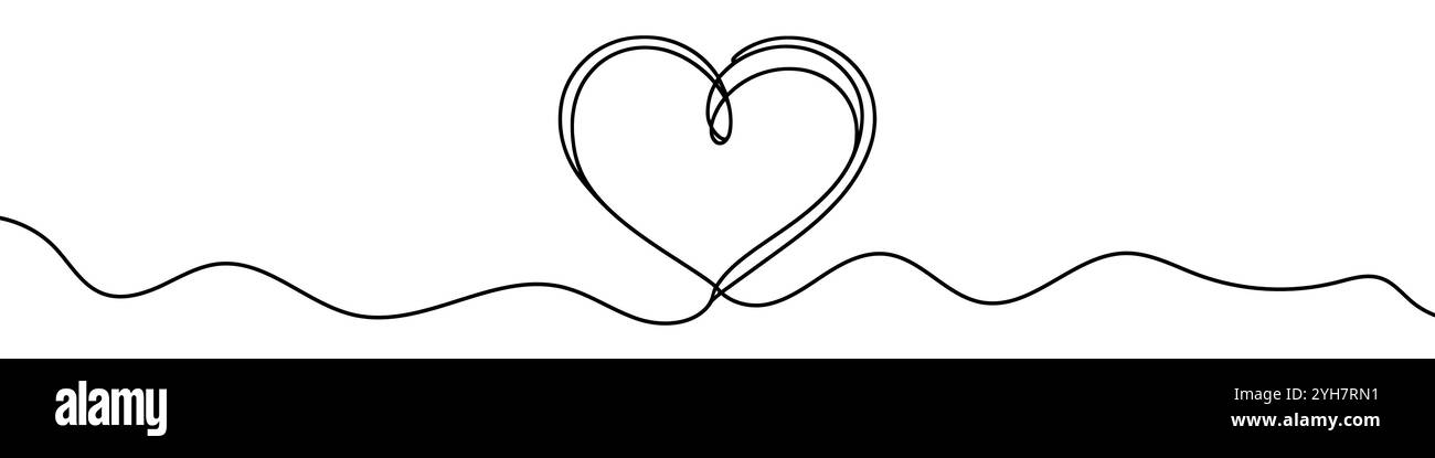 Continuous line drawing creating a heart shape on white background ...