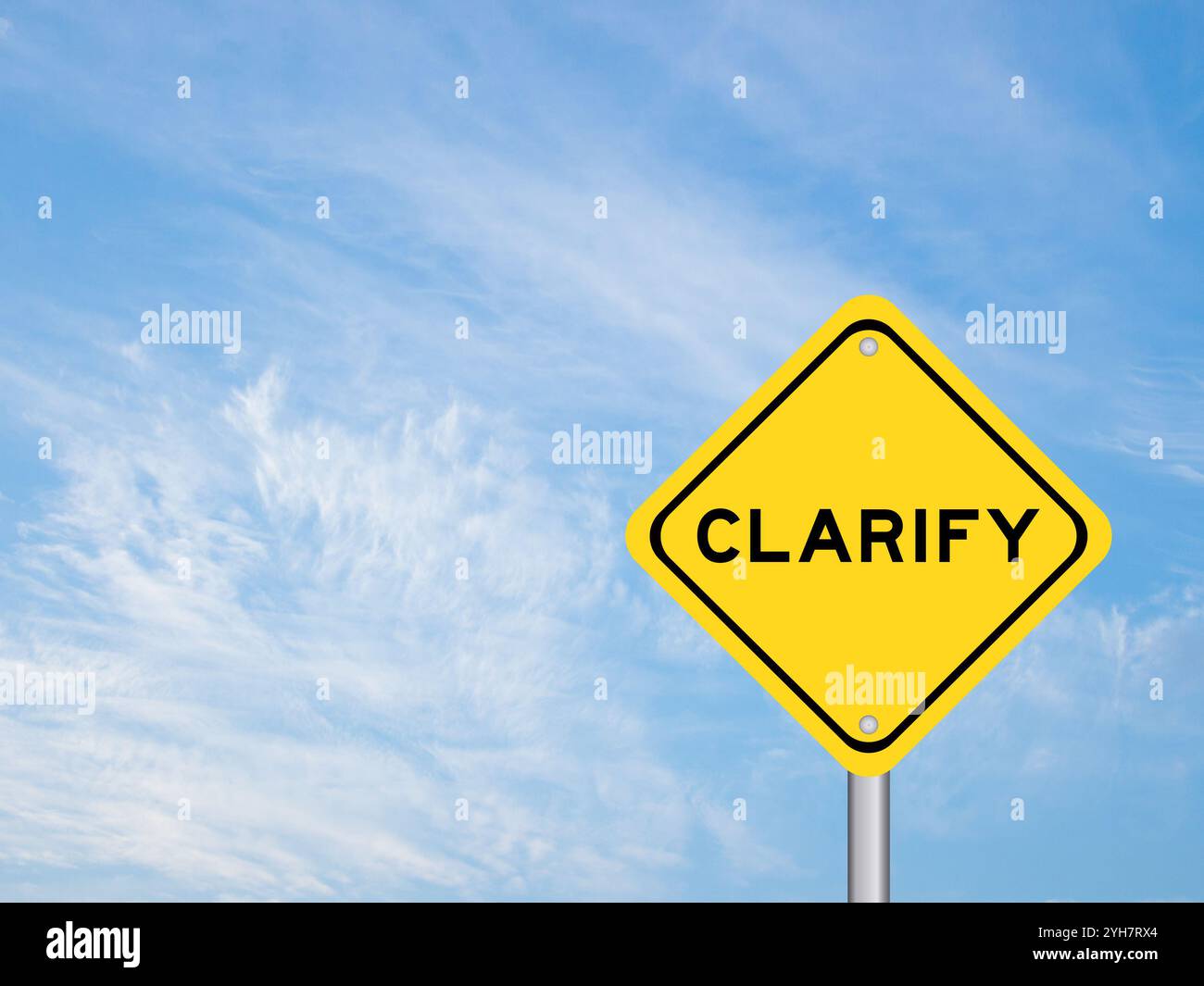 Yellow transportation sign with word clarify on blue color sky ...