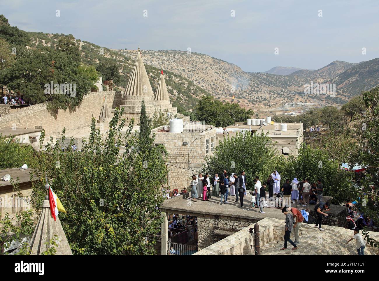 Yazidis at the mountain temple complex of Lalish in Northern Iraq Stock ...