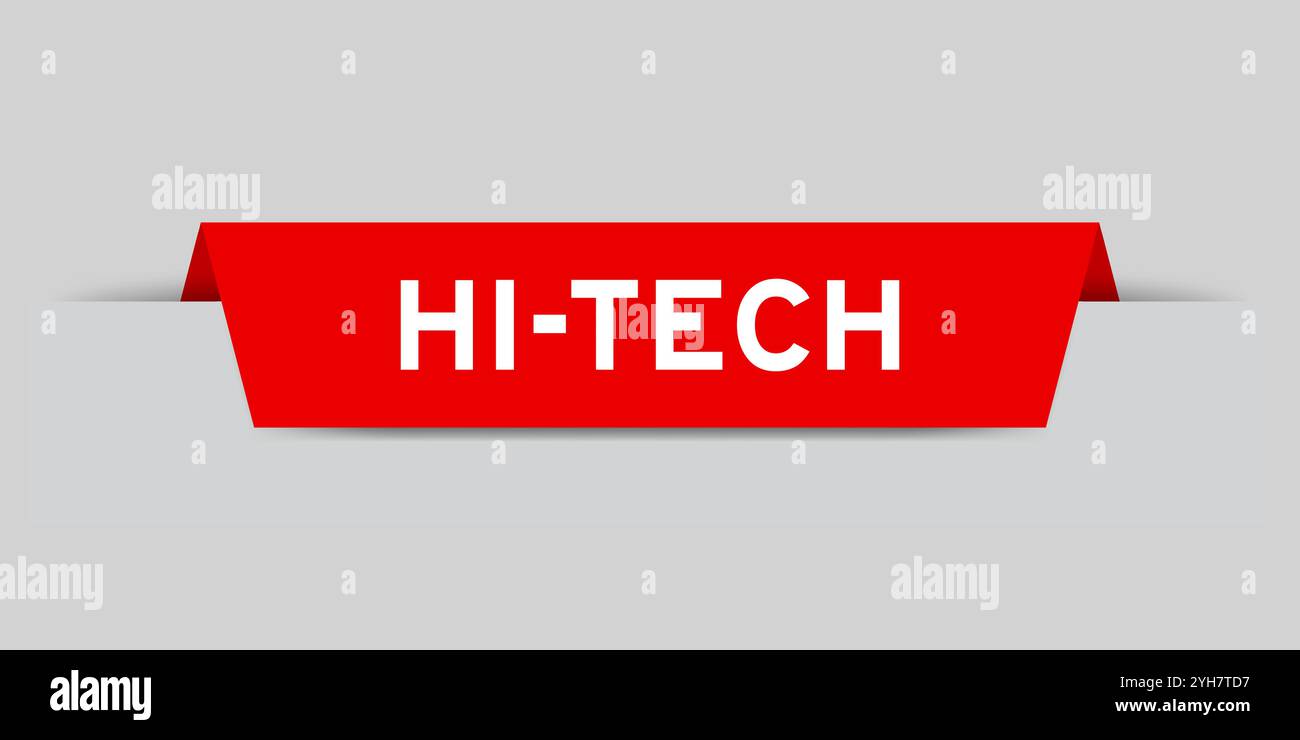 Red color inserted label with word hi-tech on gray background Stock ...