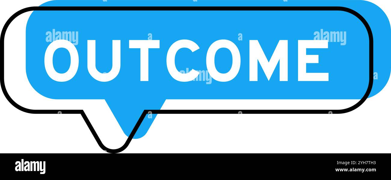 Speech banner and blue shade with word outcome on white background ...
