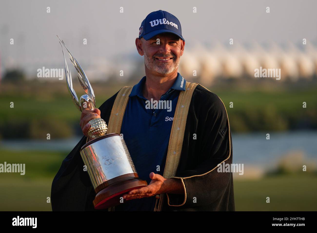 Paul Waring of England poses with the trophy during the awards ceremony ...