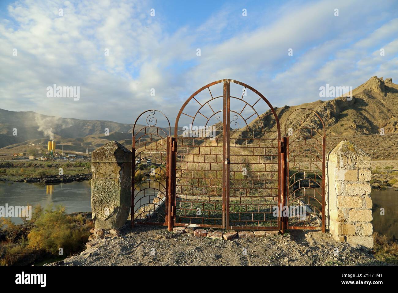 Medieval era Khudafarin Bridge which crosses the Aras River at the ...