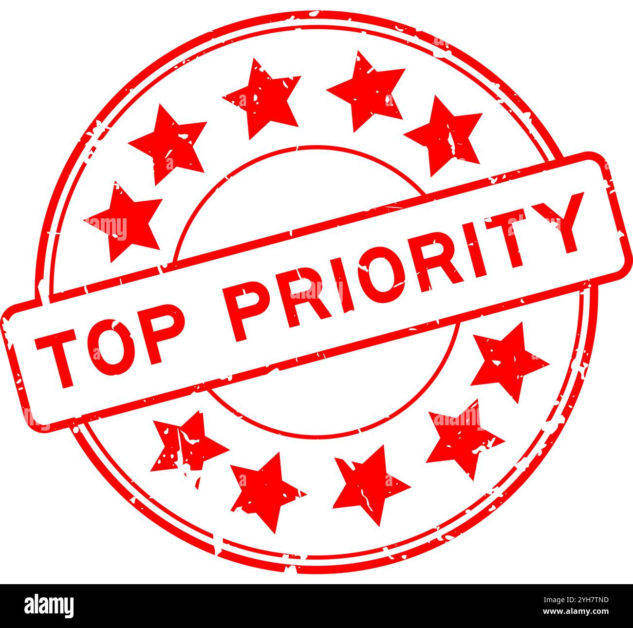 Grunge red top priority word round rubber seal stamp on white ...