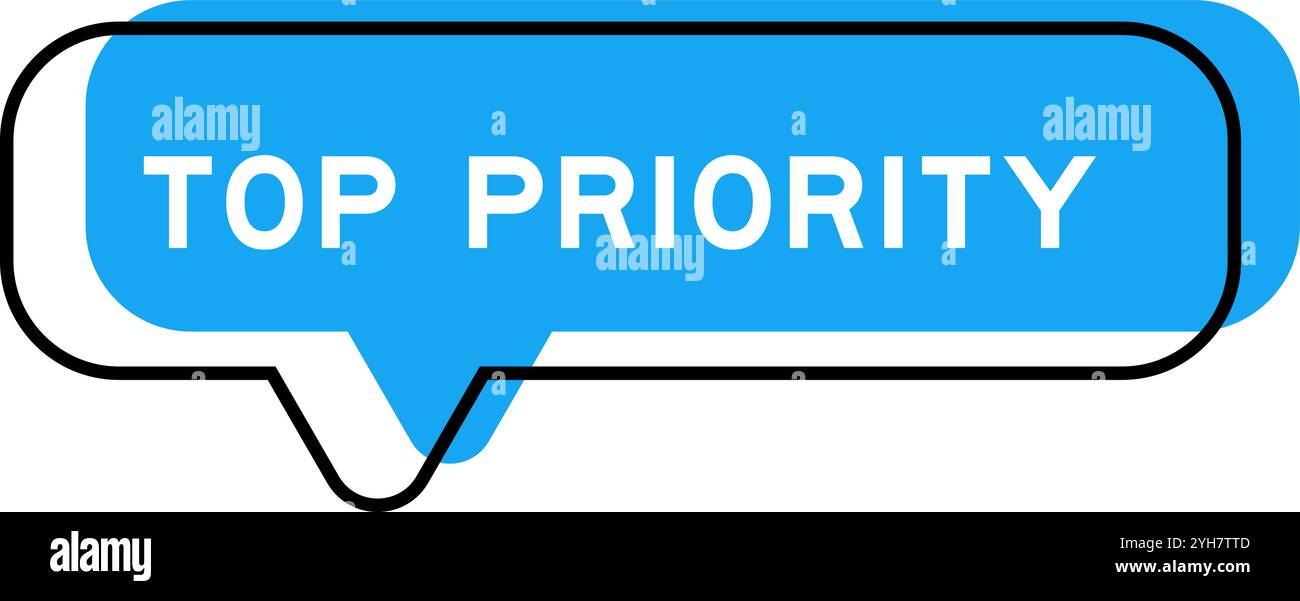 Speech banner and blue shade with word top priority on white background ...