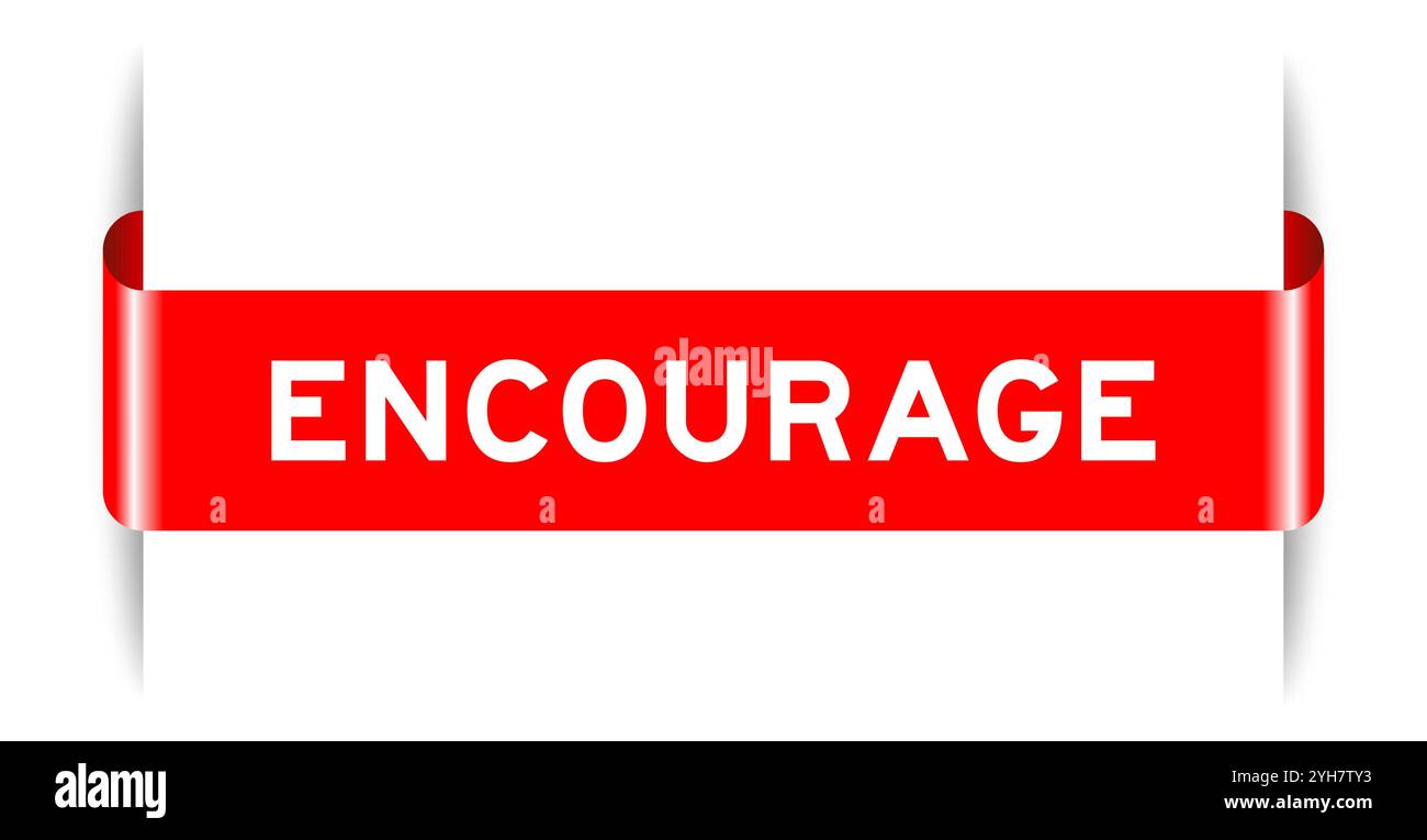 Red color inserted label banner with word encourage on white background ...