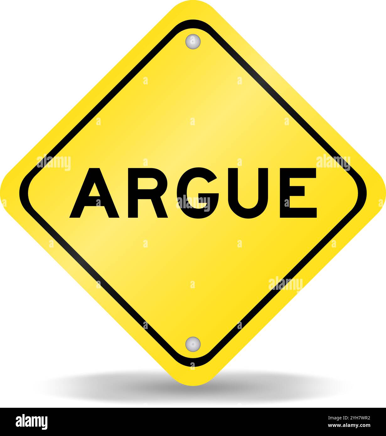 Yellow color transportation sign with word argue on white background ...