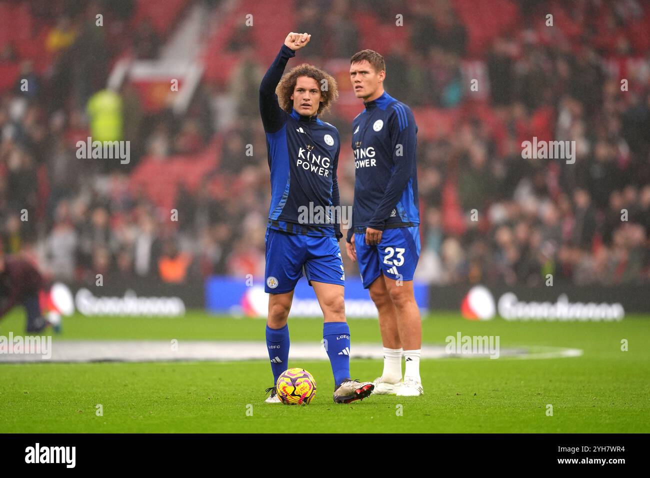 Leicester City's Wout Faes warms up before the Premier League match at ...