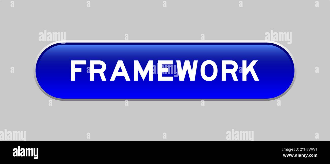 Blue color capsule shape button with word framework on gray background ...