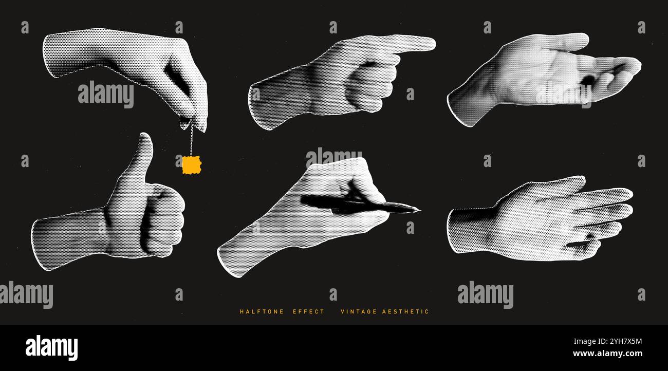 Set of halftone images of hands. Pop art retro style illustration Stock Vector Image & Art - Alamy