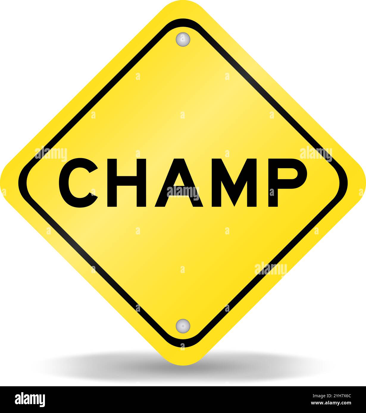 Yellow color transportation sign with word champ on white background ...