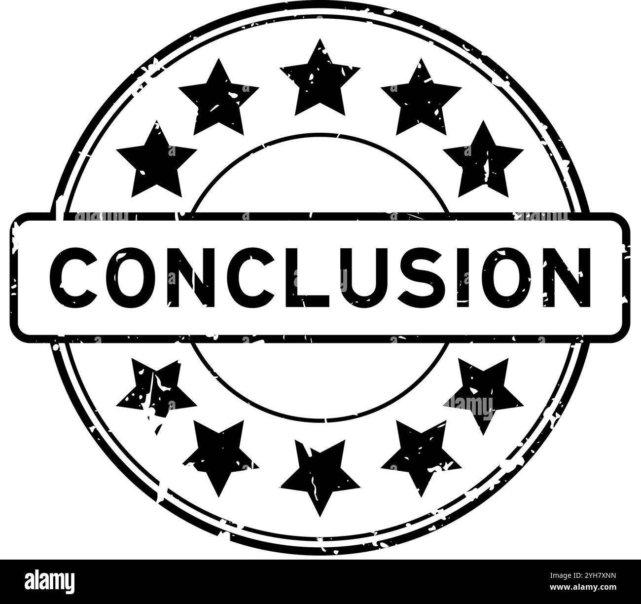 Grunge black conclusion word round rubber seal stamp on white ...
