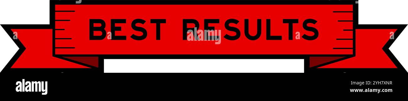 Ribbon label banner with word best results in red color on white ...