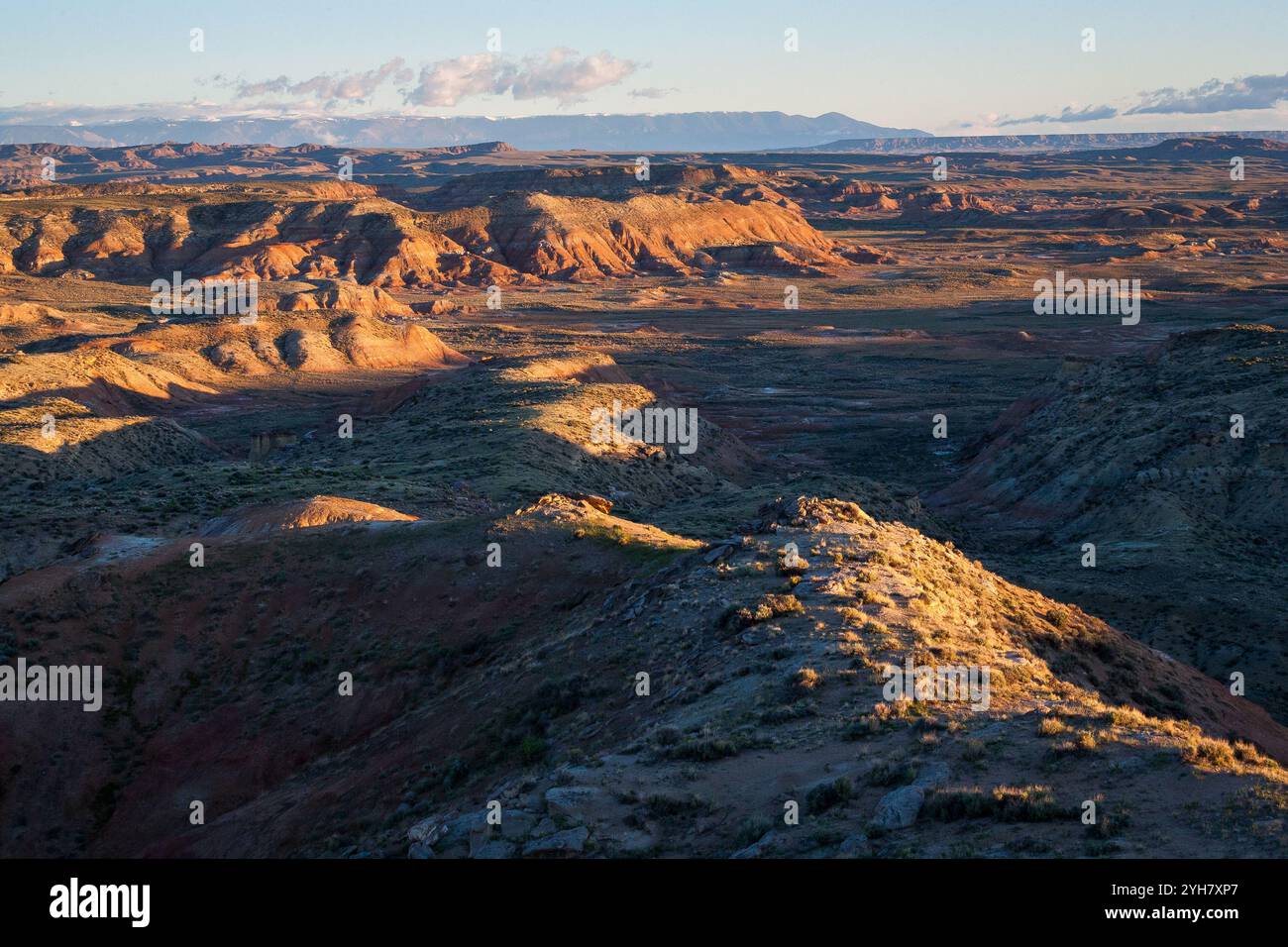 Badlands hills descending toward a shallow valley in the Bighorn Basin ...