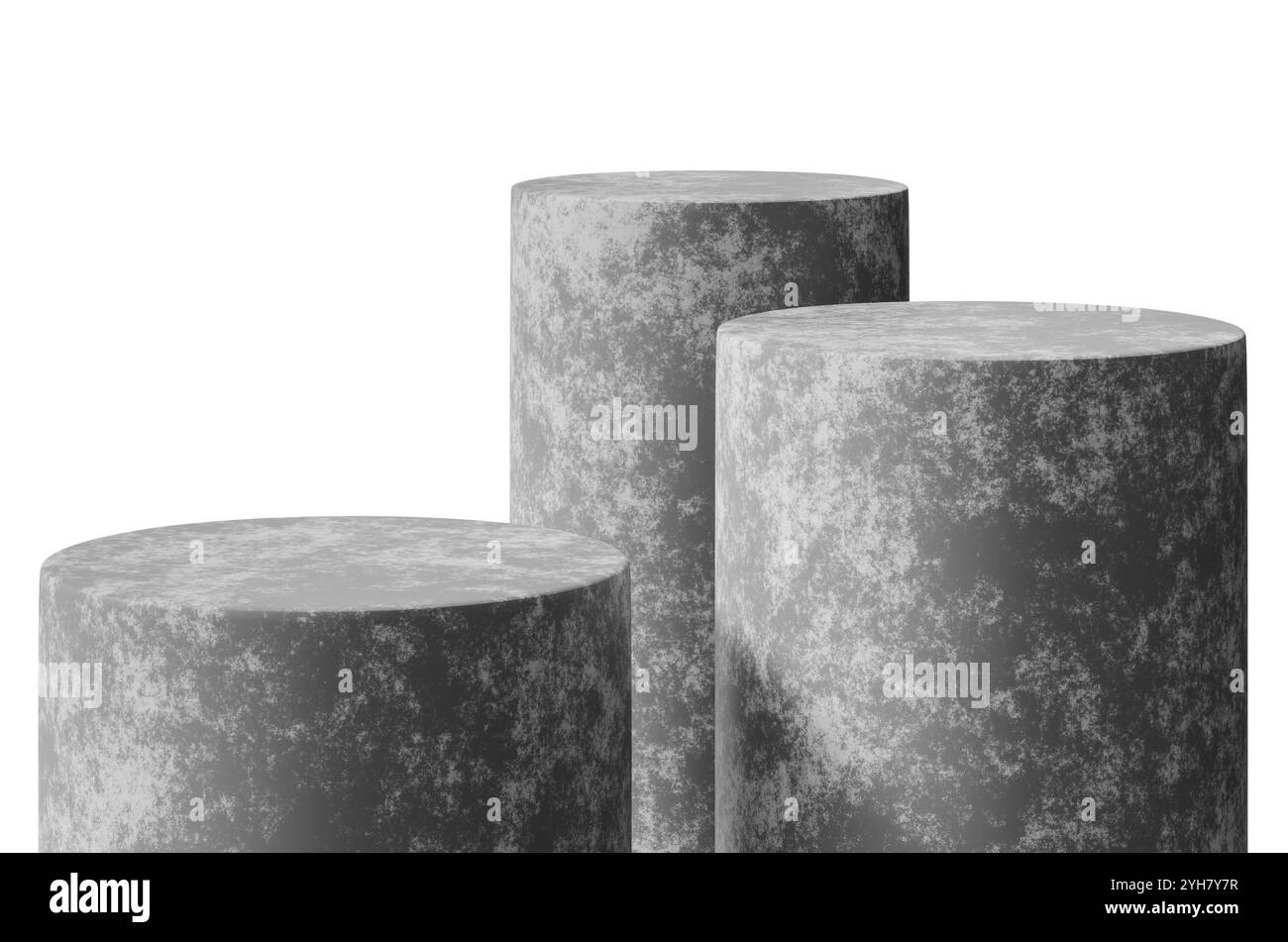 Group of three concrete podiums isolated on white background. Front ...