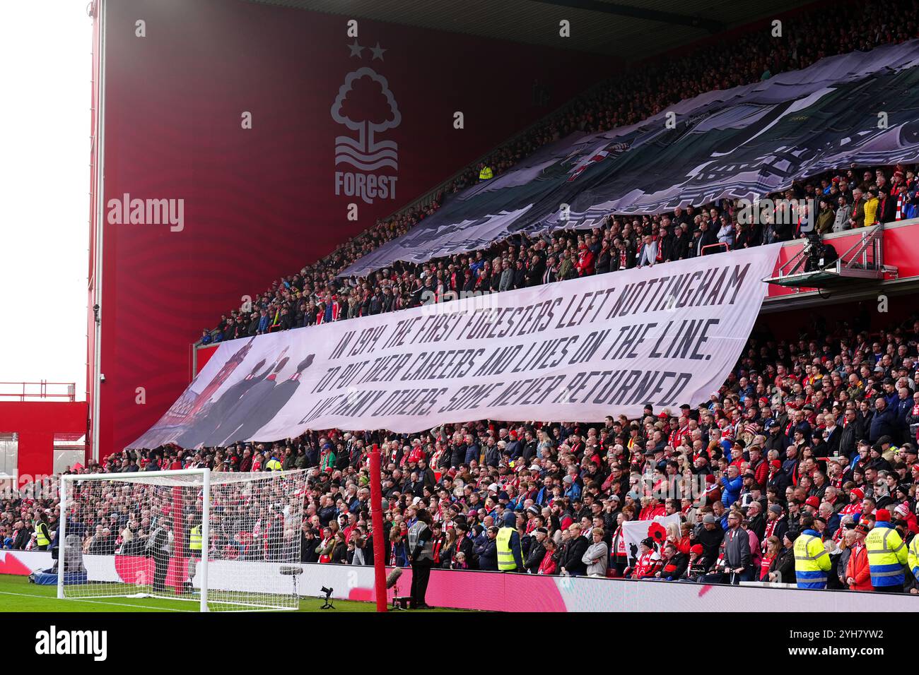 Nottingham Forest fans show a banner in the stands to mark Remembrance ...