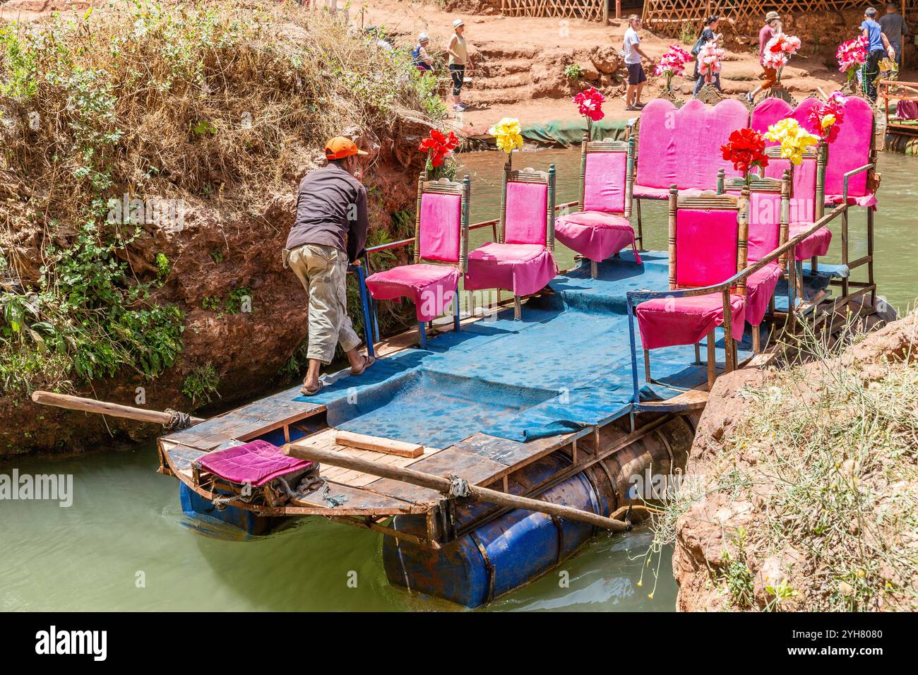 A tourist boat to approach the Ouzoud Falls, Morocco Stock Photo - Alamy