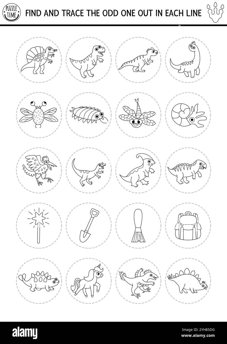 Find the odd one out. Dinosaur black and white logical activity for ...