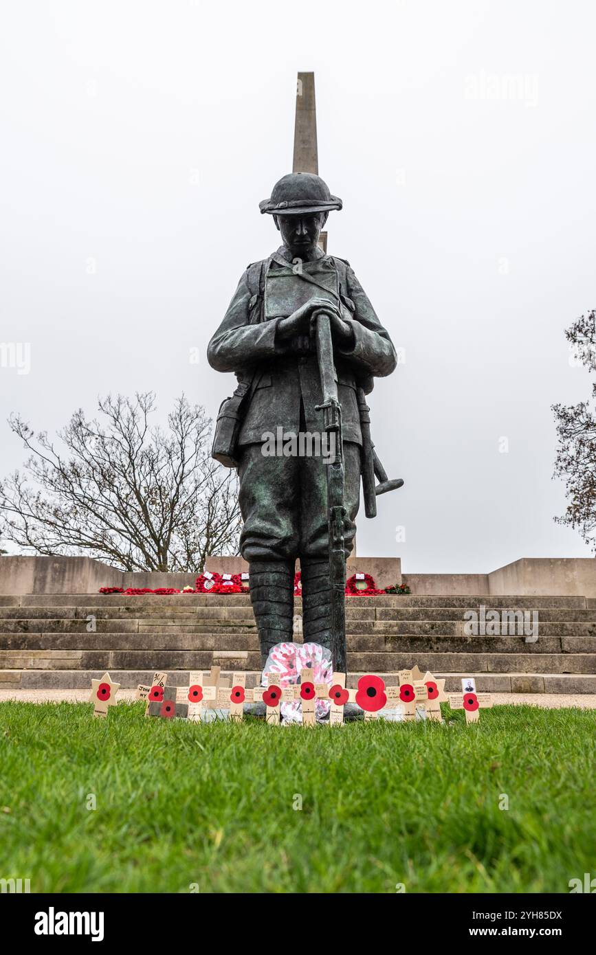 British 'Tommy' statue at the Southend Cenotaph with small wooden ...