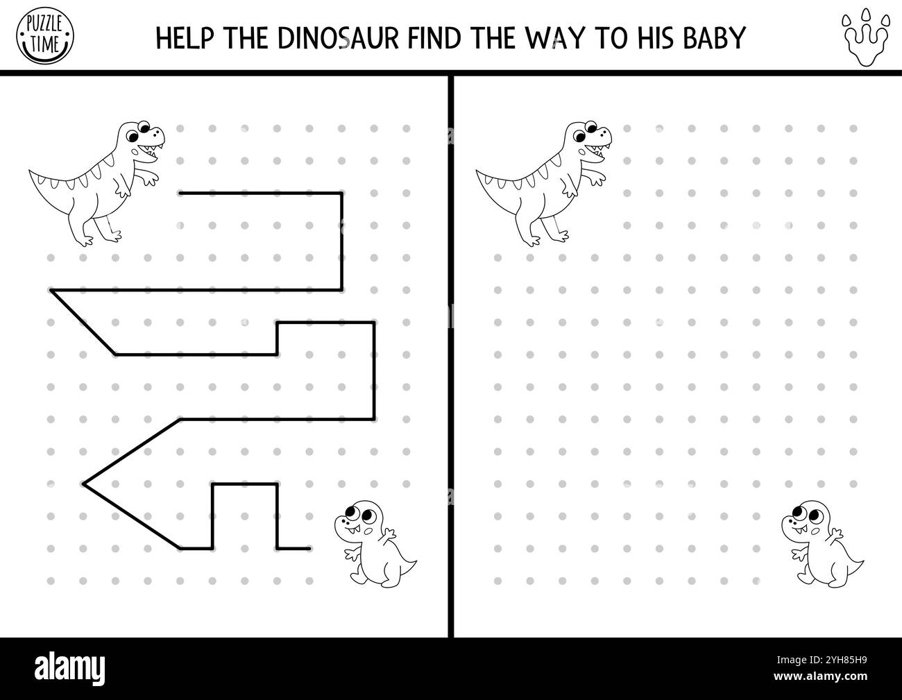 Dinosaur black and white drawing, writing, tracing, space orientation ...