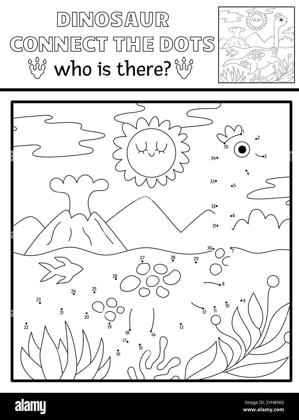 Vector black and white dot-to-dot and color activity with plesiosaur ...