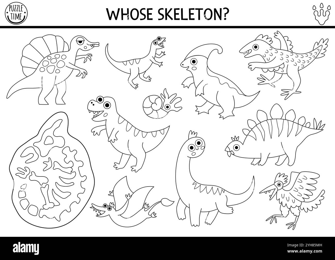 Dinosaur black and white matching activity with cute animals and ...