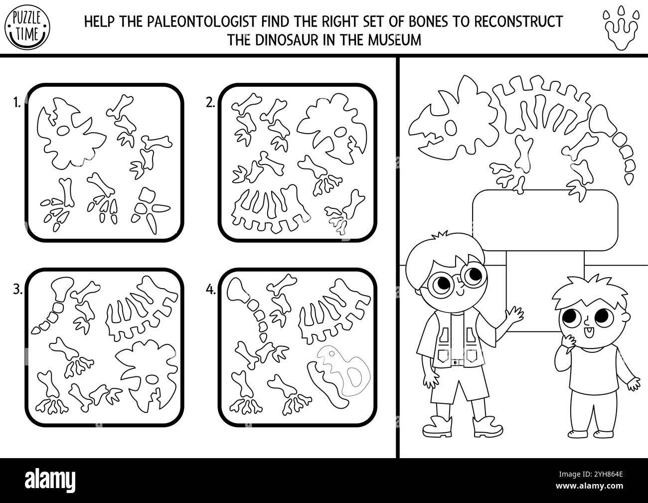 Dinosaur black and white matching and logical activity. Assemble the ...