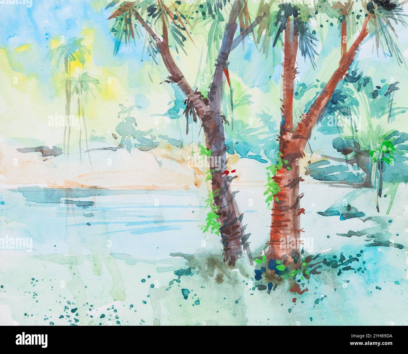 Watercolor painting coconut palm hi-res stock photography and images - Alamy