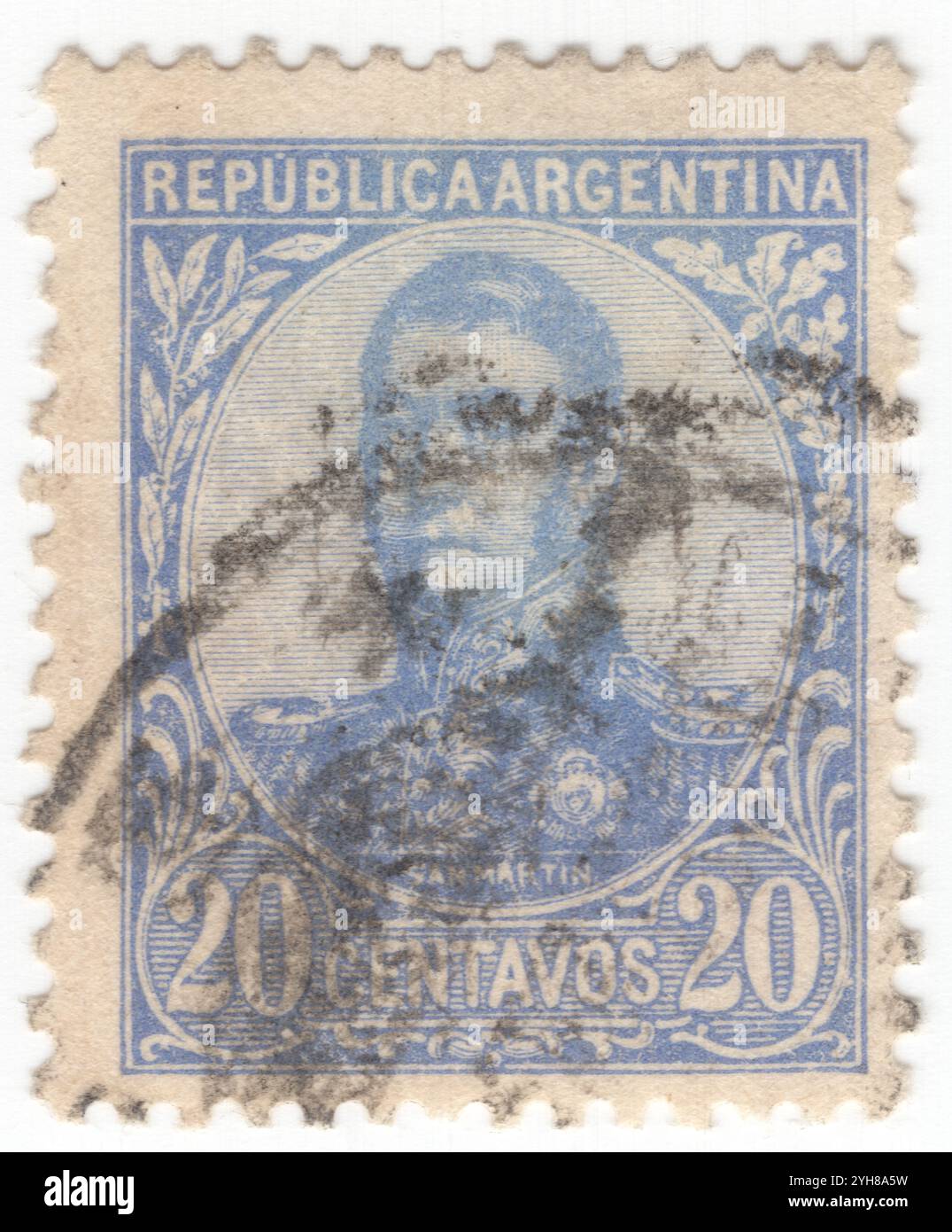 ARGENTINA - 1909 October 01: 20 centavos ultramarine postage stamp ...