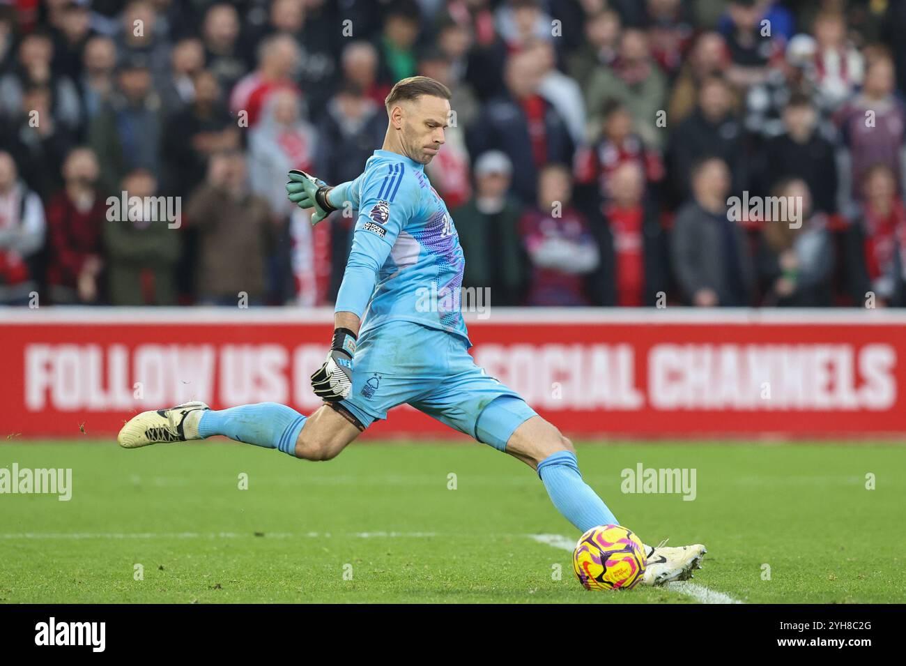 Matz Sels of Nottingham Forest takes a goal kick during the Premier ...