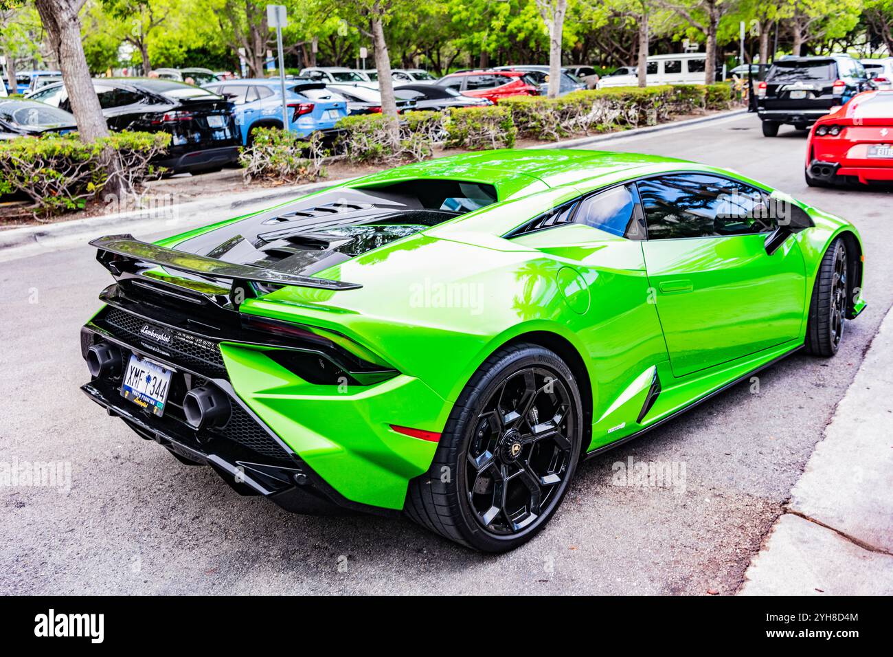 Miami Beach, Florida USA - June 9, 2024: 2023 Lamborghini Huracan Tecnica green at miami beach ...