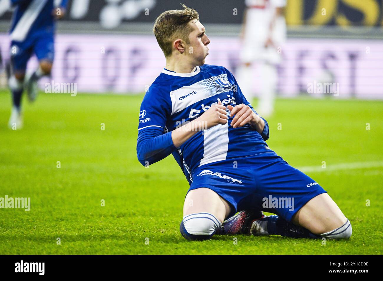 Gent, Belgium. 10th Nov, 2024. Gent's Max Dean celebrates after scoring ...