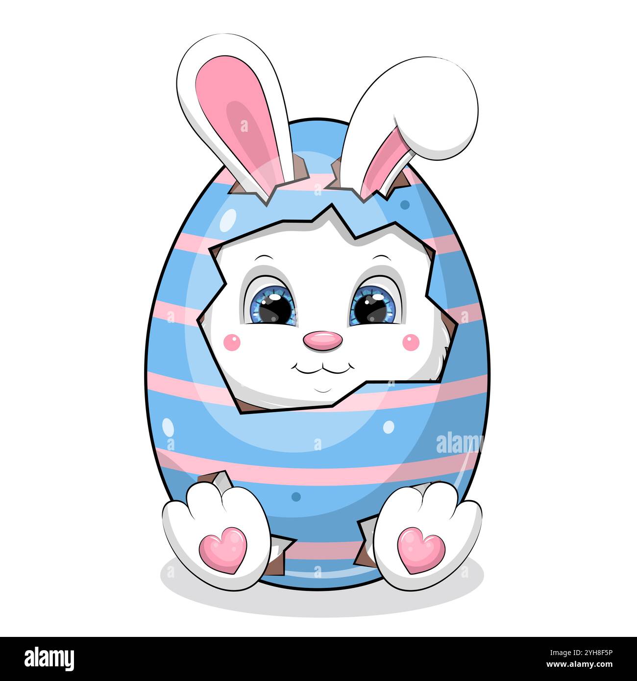 Cute cartoon blue Easter egg with bunny. Holiday vector illustration of ...