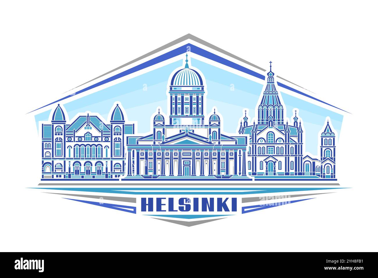 Vector illustration of Helsinki, horizontal sign with linear design ...