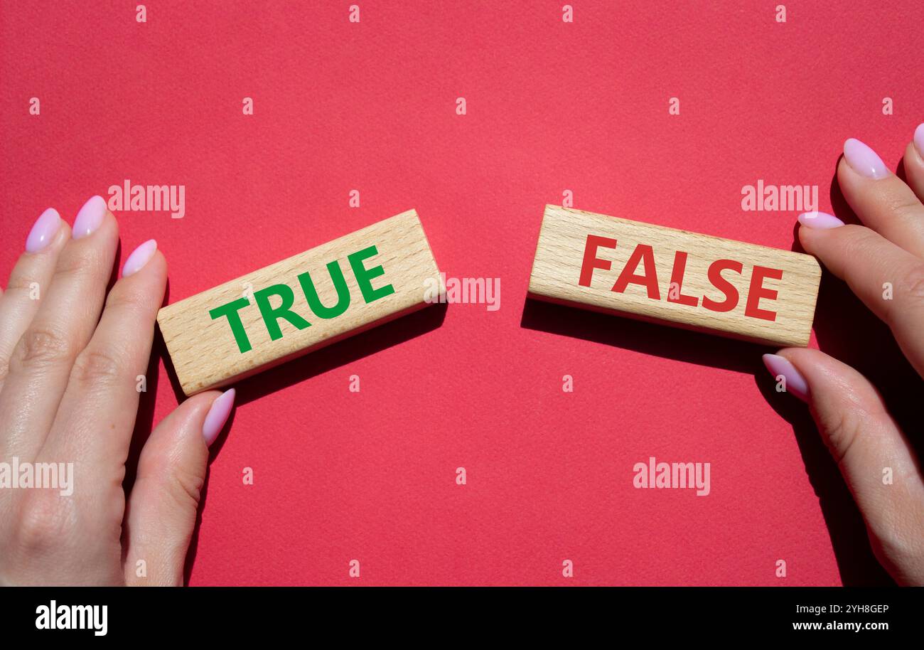 True or False symbol. Concept word True or False on wooden blocks ...
