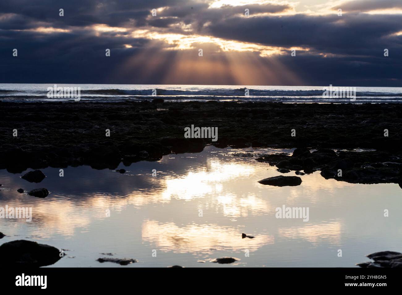 Seaside at dawn in french atlantic coast with surfers Stock Photo - Alamy