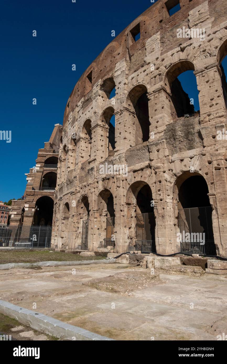 View of the Roman Coliseum. This majestic iconic amphitheater is one of ...