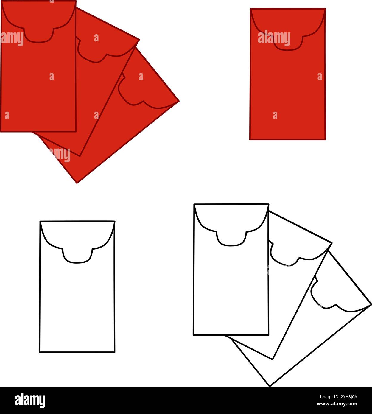 Cute illustration of Asian China New year red envelope. Graphic cartoon ...