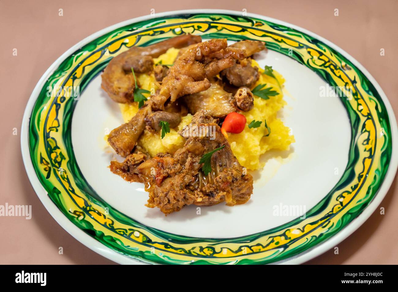 Traditional and rustic Brazilian dish, free-range chicken with polenta ...