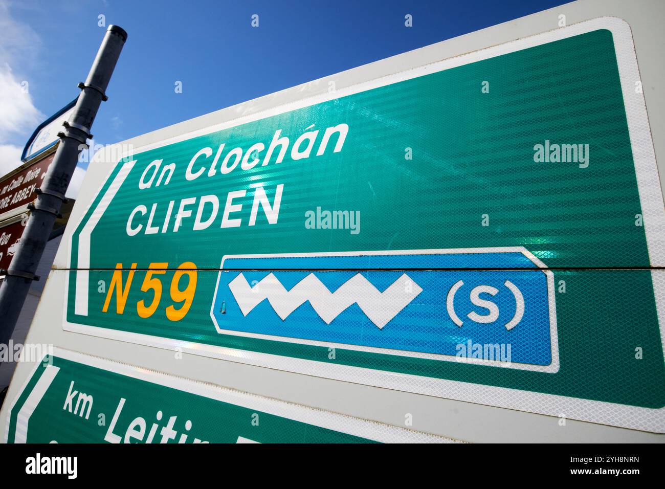 sign for clifden on the wild atlantic way south at leenaun , county ...
