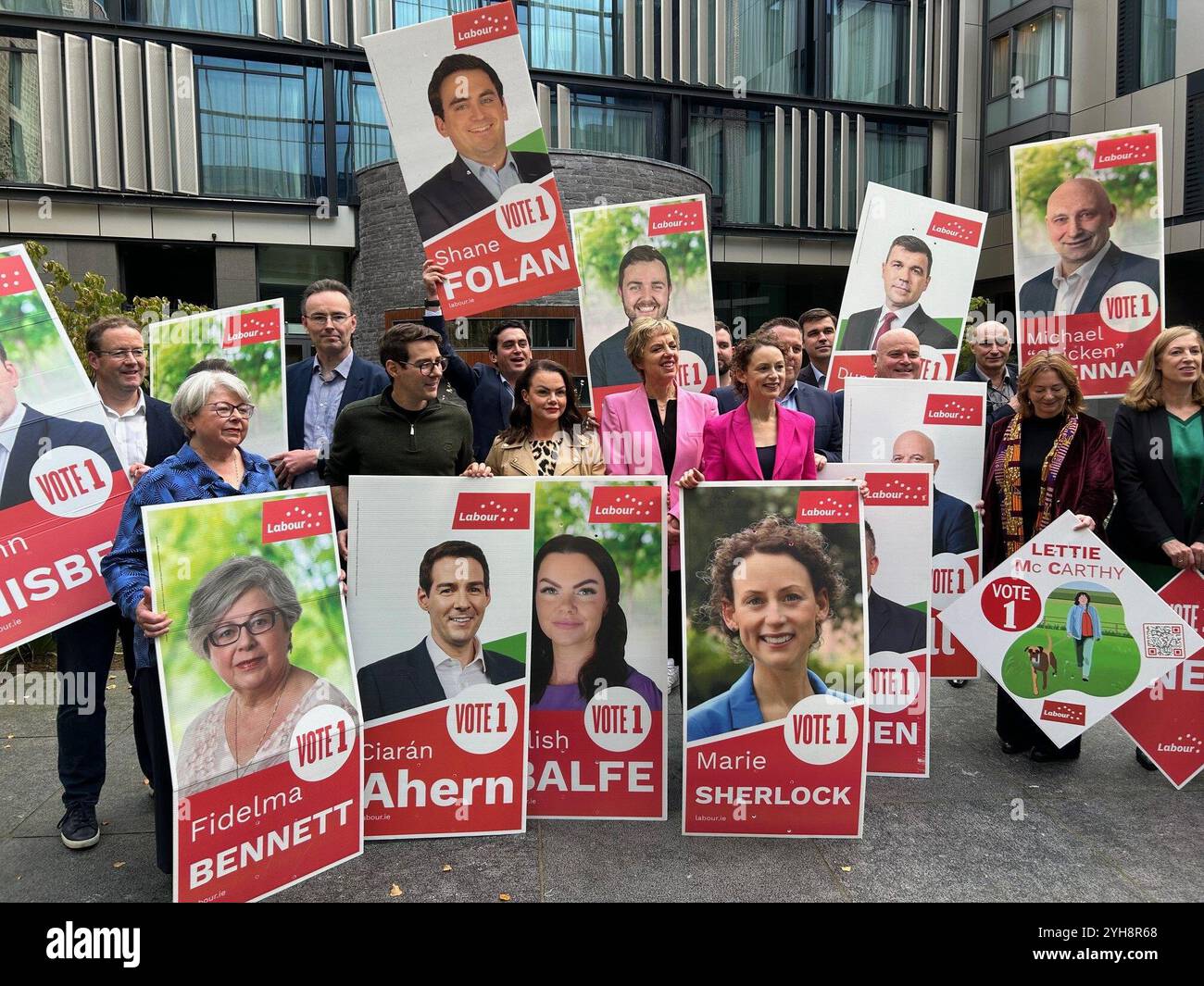 Labour leader Ivana Bacik (centre) with some of her candidates at the ...