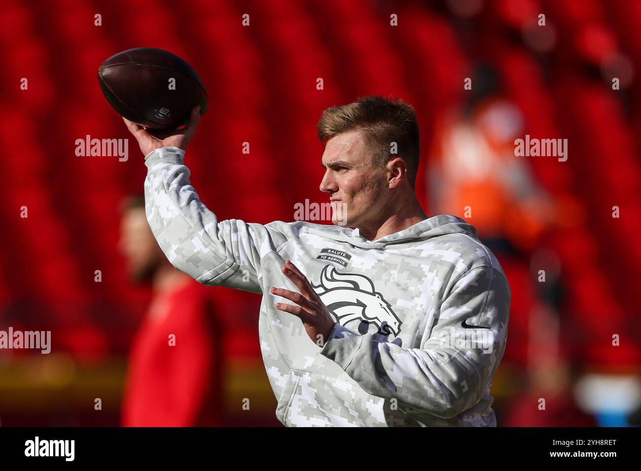November 10, 2024: Denver Broncos quarterback Bo Nix (10) warms up ...