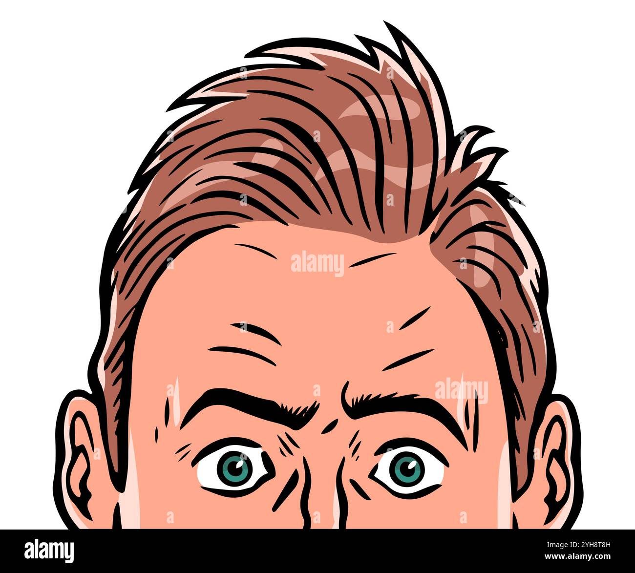 The face of a frightened man. A person hides from fear and the unknown ...