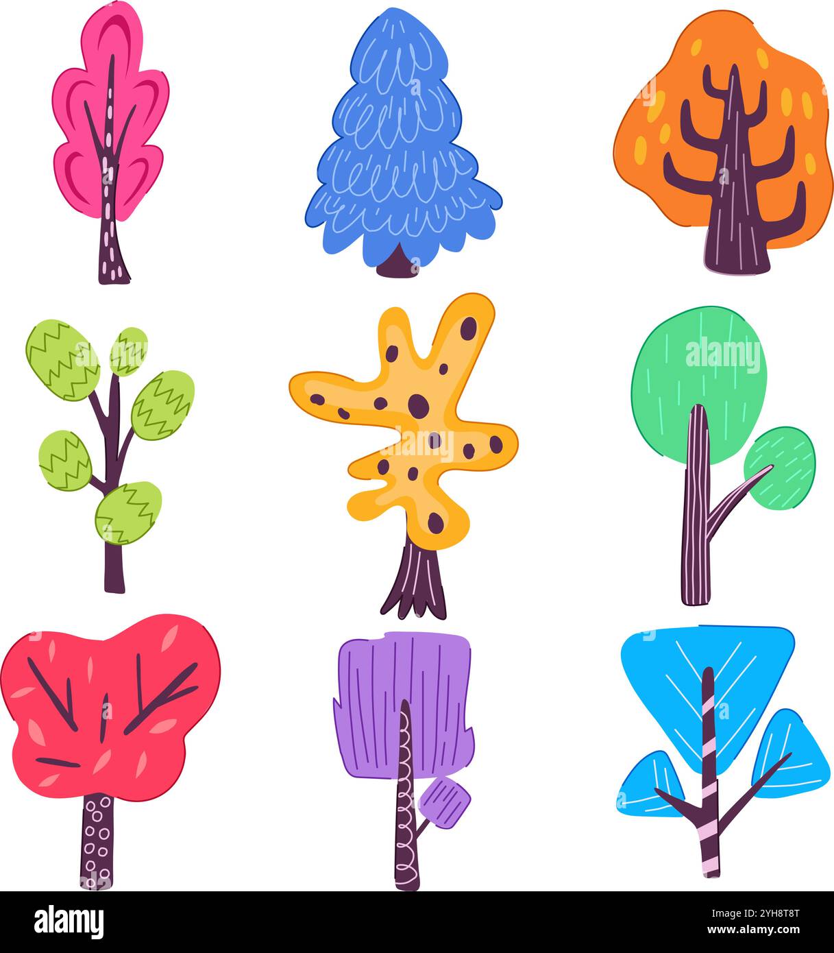 tree doodle flat set cartoon vector illustration Stock Vector Image ...