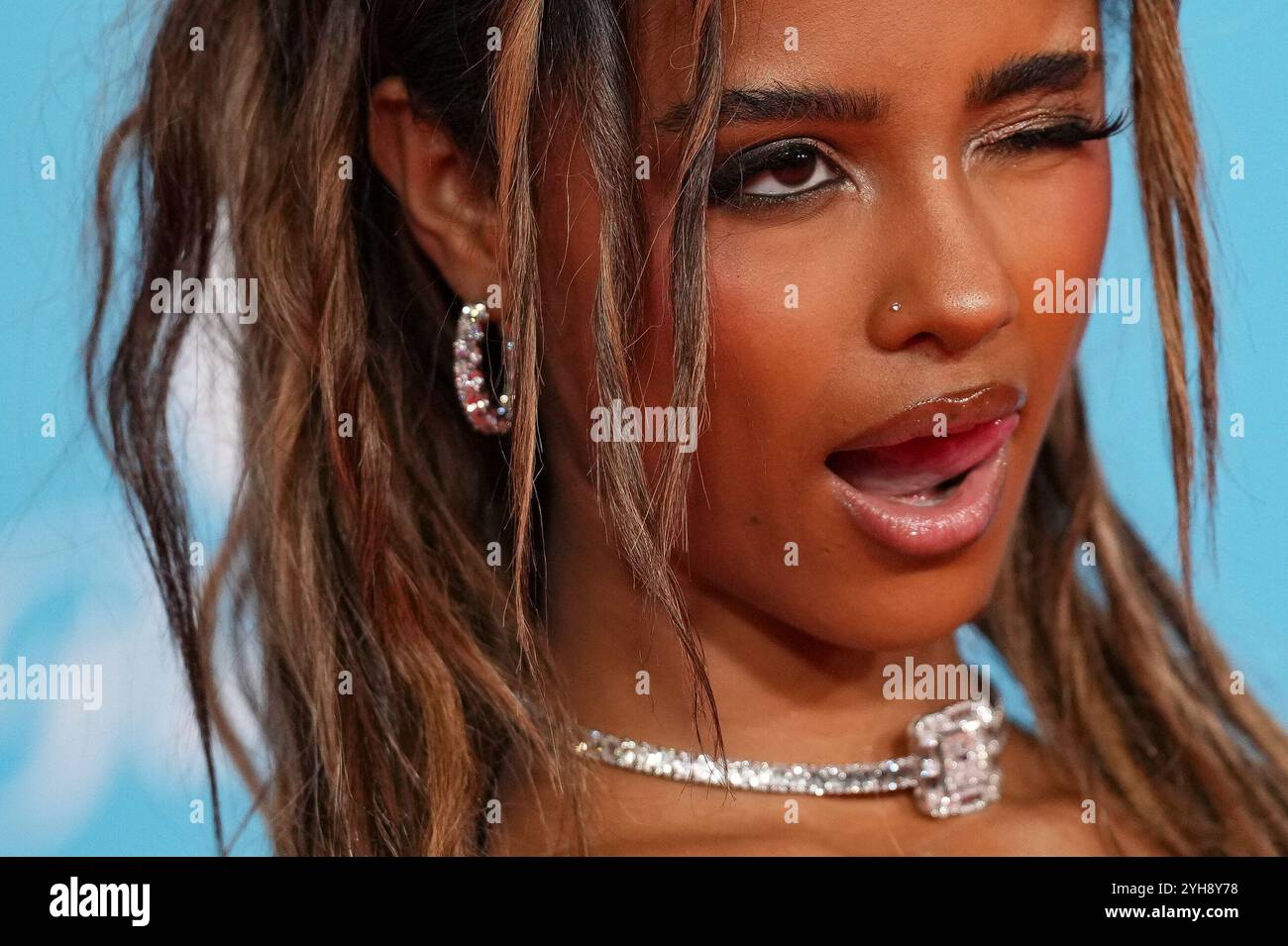Tyla poses for photographers upon arrival at the MTV European Music ...