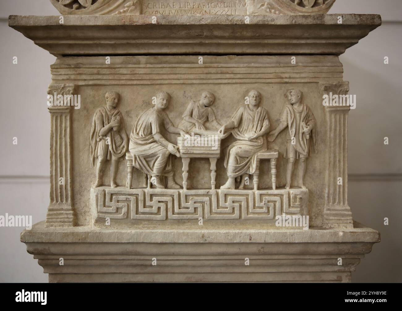Roman funerary altar depicting public scribes assinting magistrates. 25 ...