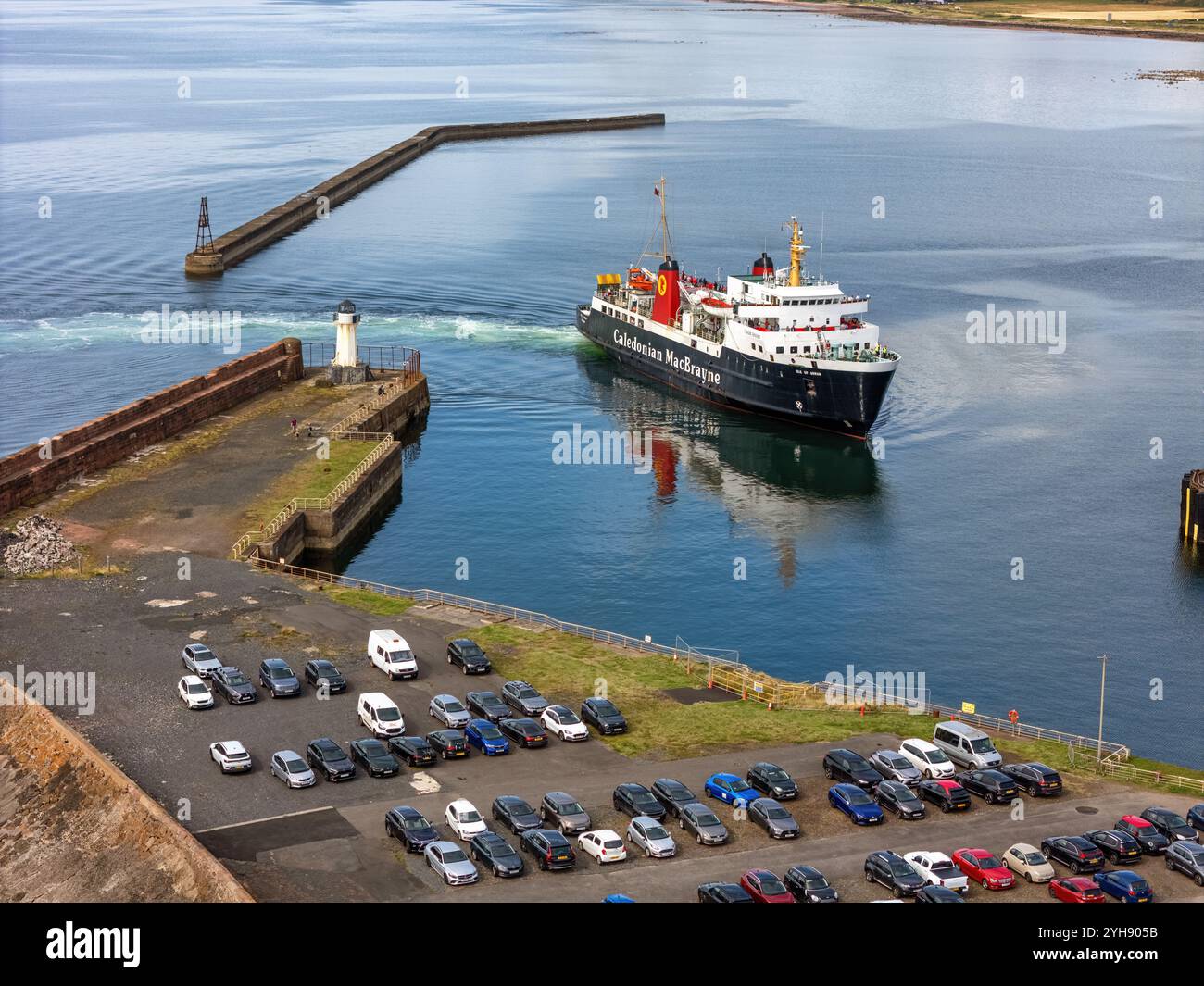 An aerial view of the Caledonian MacBrayne ferry, Isle of Arran at the ...