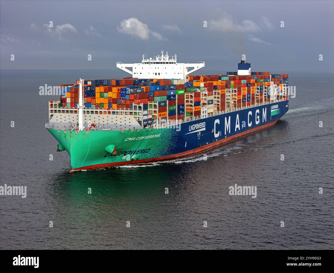 An aerial view of the LNG-powered Ultra Large container ship CMA CGM ...