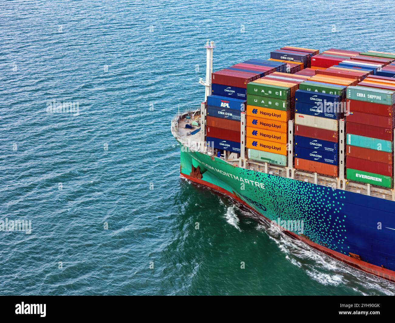 A detail view of the bow of An aerial view of the LNG-powered Ultra ...